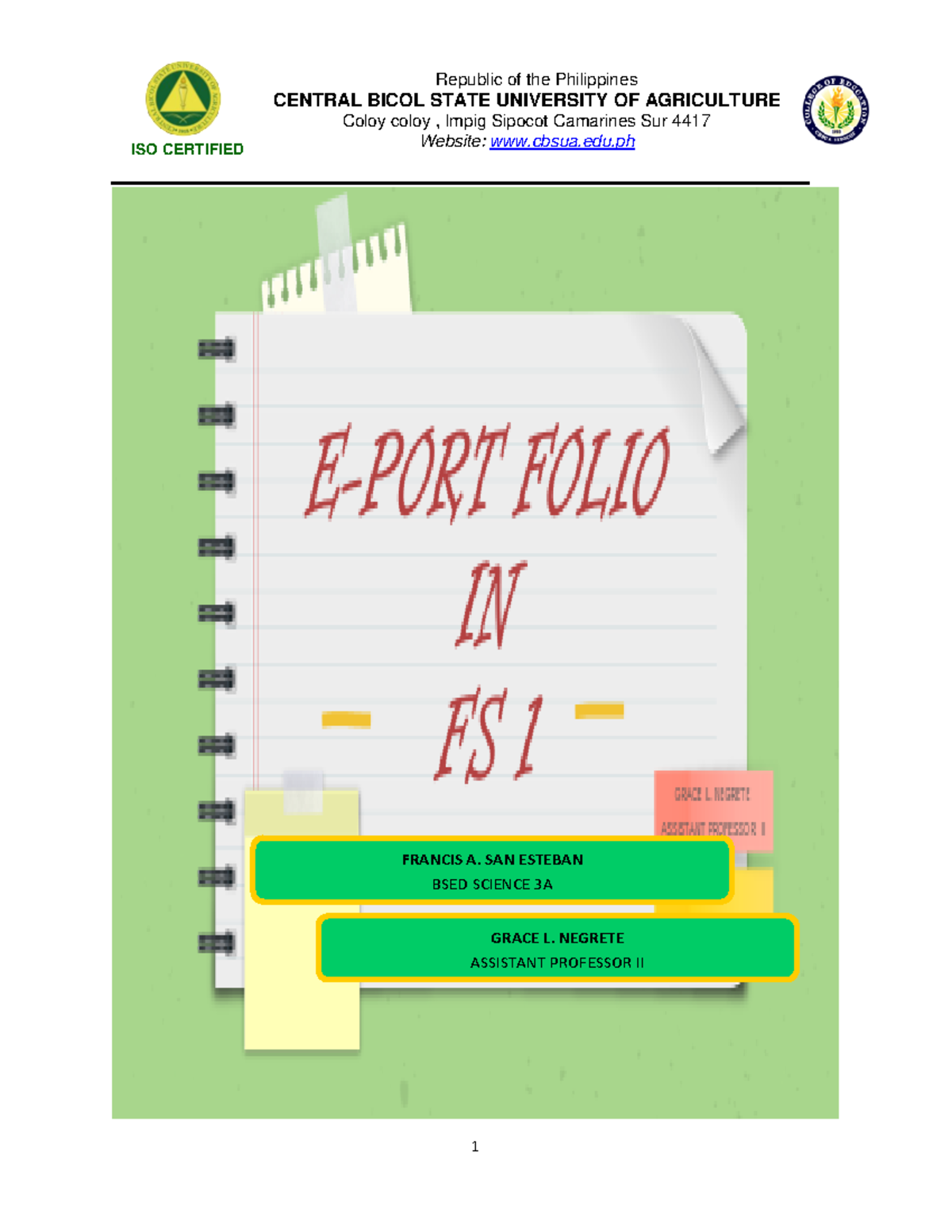 FS 1 E-Portfolio: Observations on a Conducive School Environment - Studocu