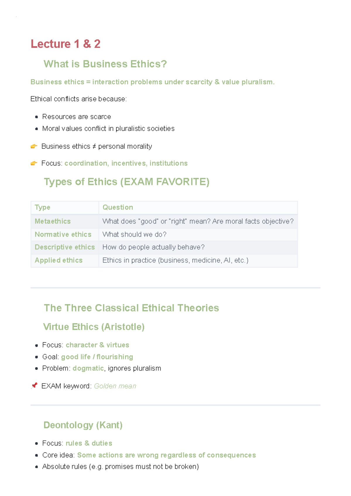 Lecture 1 & 2: Understanding Business Ethics and Its Theories - Studocu