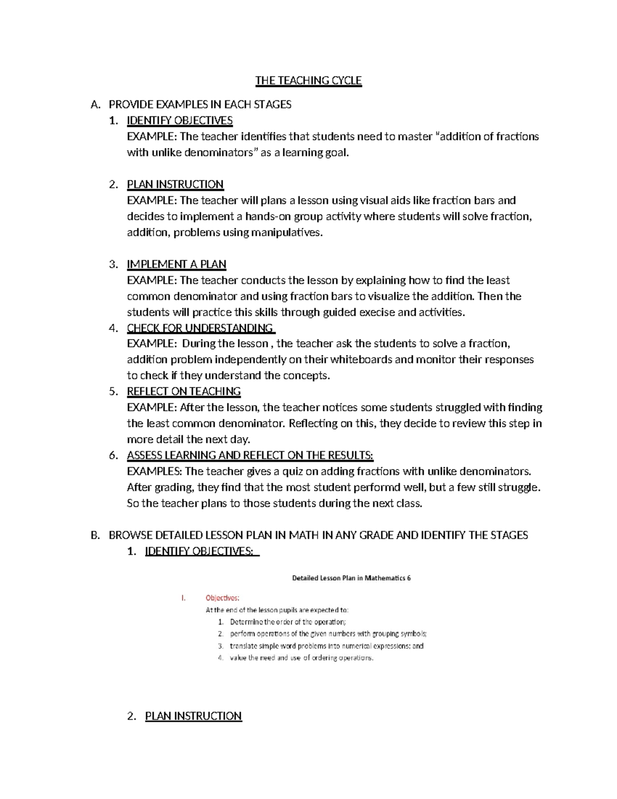 Teaching Cycle Stages in Lesson Planning and Student Assessment - Studocu