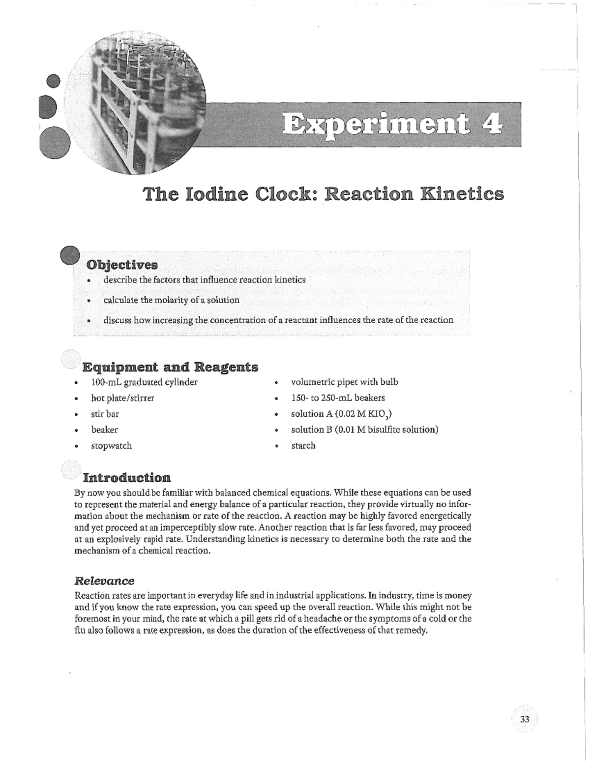 Expt. 4 Iodine Clock LAB - CHEM 121 - Studocu