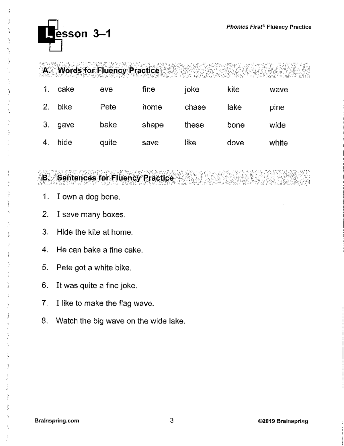 Fluency Practice Lesson A: Phonics Words & Sentences for Skills ...