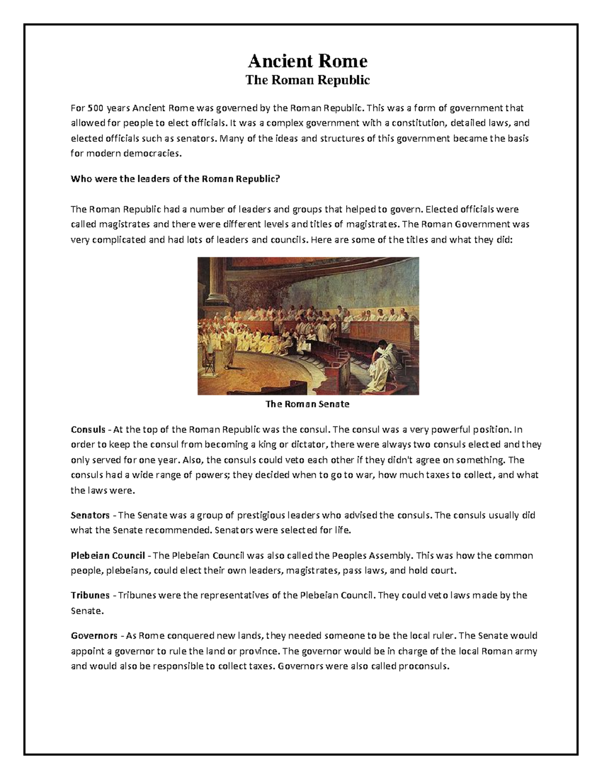 The roman republic worksheet - Ancient Rome The Roman Republic For 500 ...