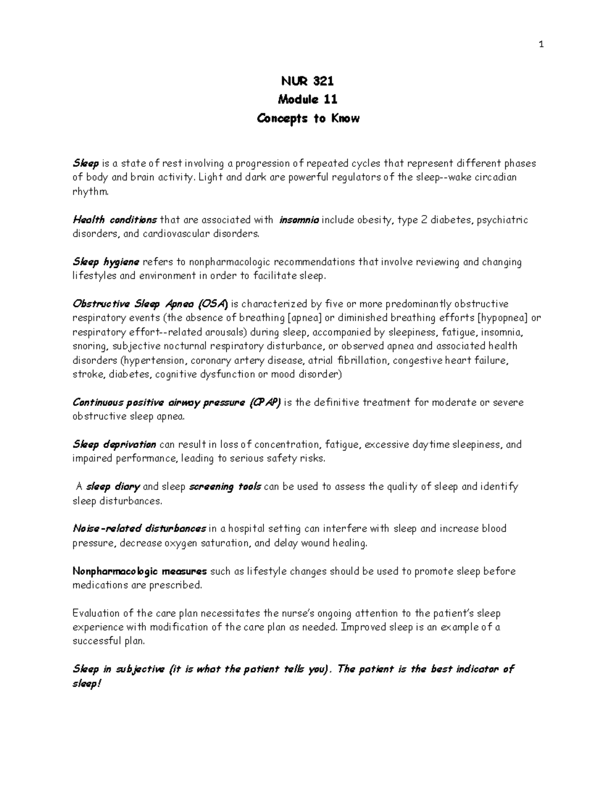 Module 11 Concepts to Know Updated - NUR 321 Module 11 Concepts to Know ...