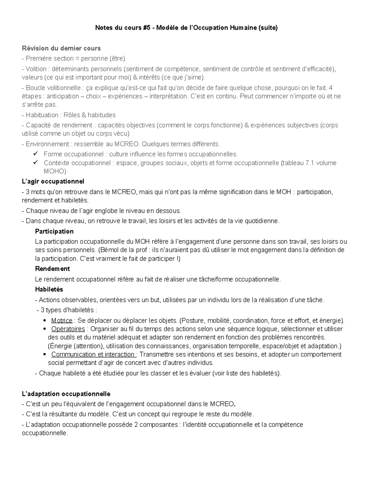 Mcreo - Résumé Fondements de l'ergothérapie - MCREO (Modèle Canadien du ...