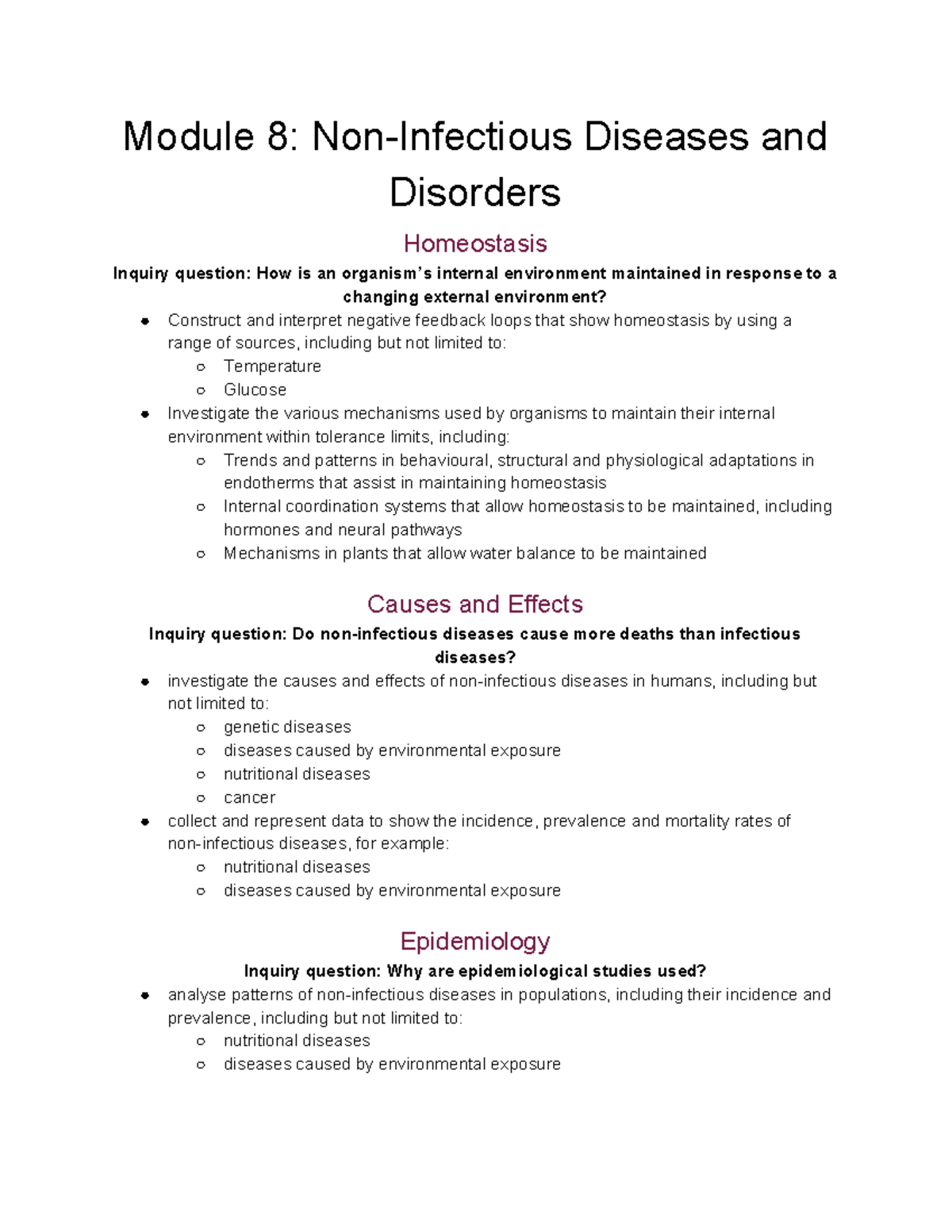 Module 8: Understanding Non-Infectious Diseases and Disorders - Studocu