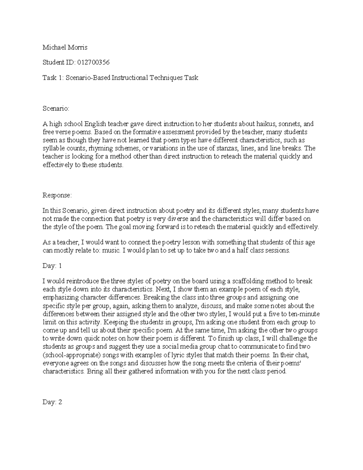 D664 Task 1 - Reteaching Poetry Styles Through Music - Studocu