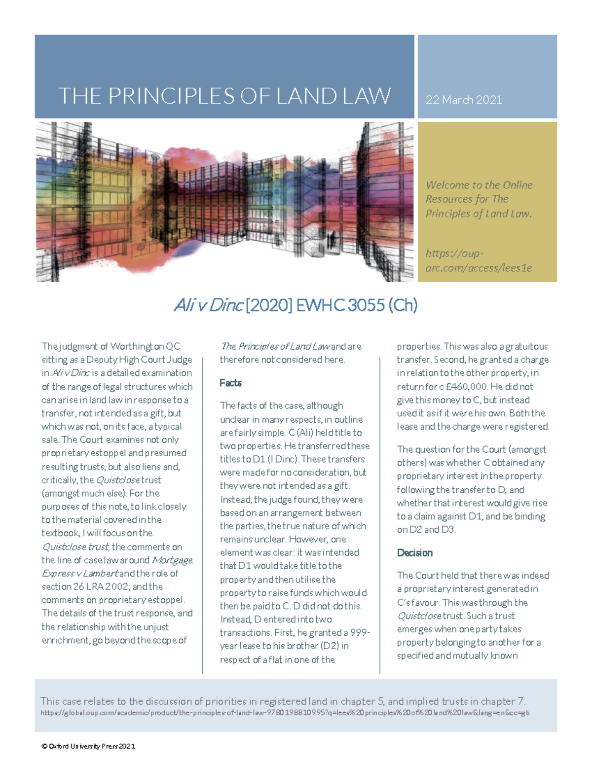 Ali v Dinc Case Study: Quistclose Trusts in Land Law - Studocu