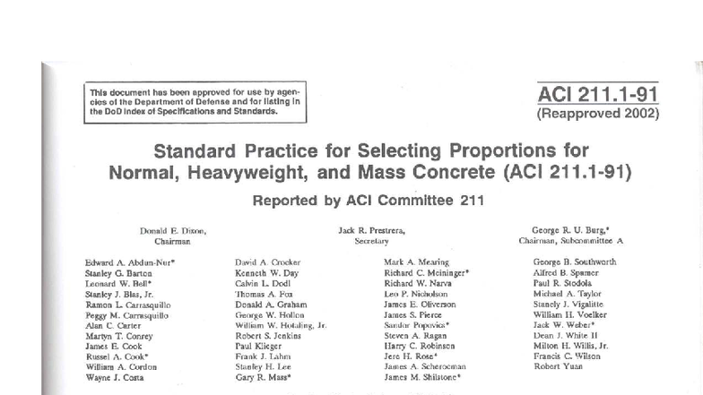 ACI 211.1-91 Standard Practice for Concrete Proportions - Studocu