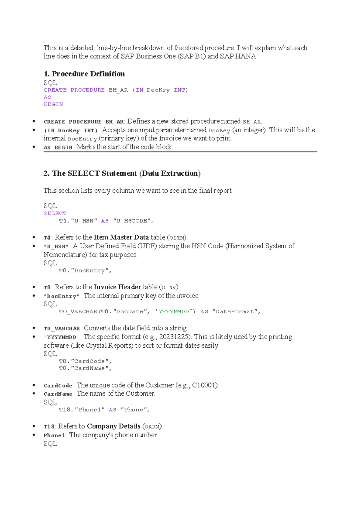 SAP B1 Stored Procedure BH_AR Breakdown and Explanation - Studocu
