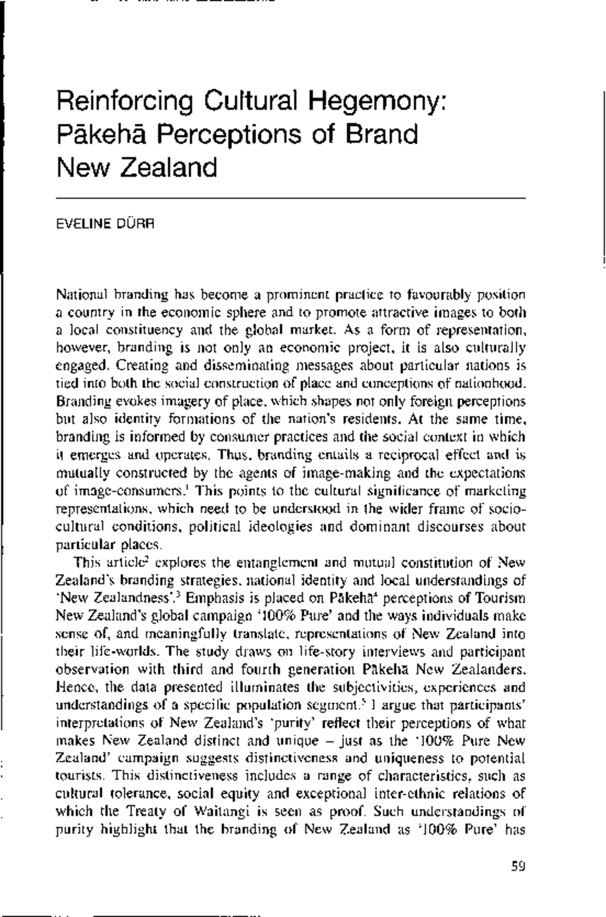 10 - text - Reinforcing Cultural Hegemony: Pakeha Perceptions of Brand ...