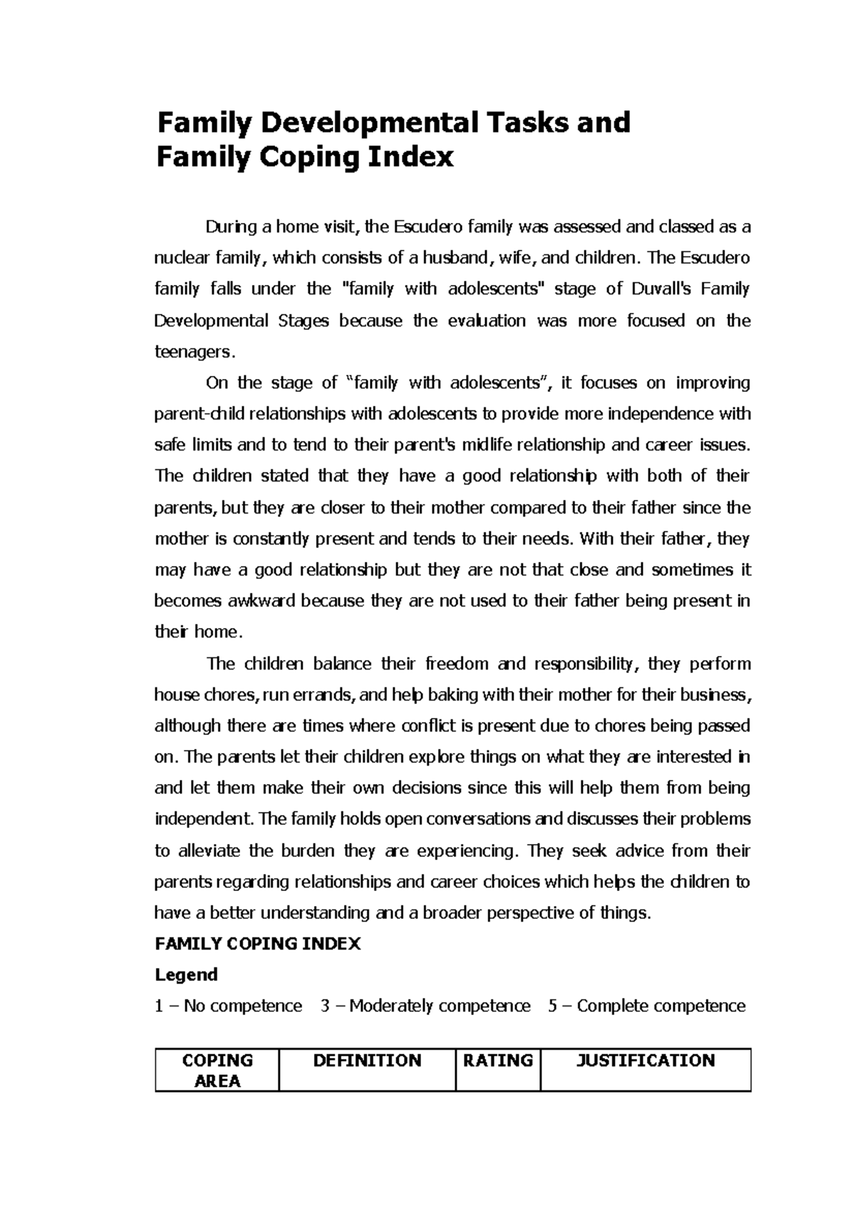 Estrera Faelnar Family Developmental Tasks and Family Coping Index ...