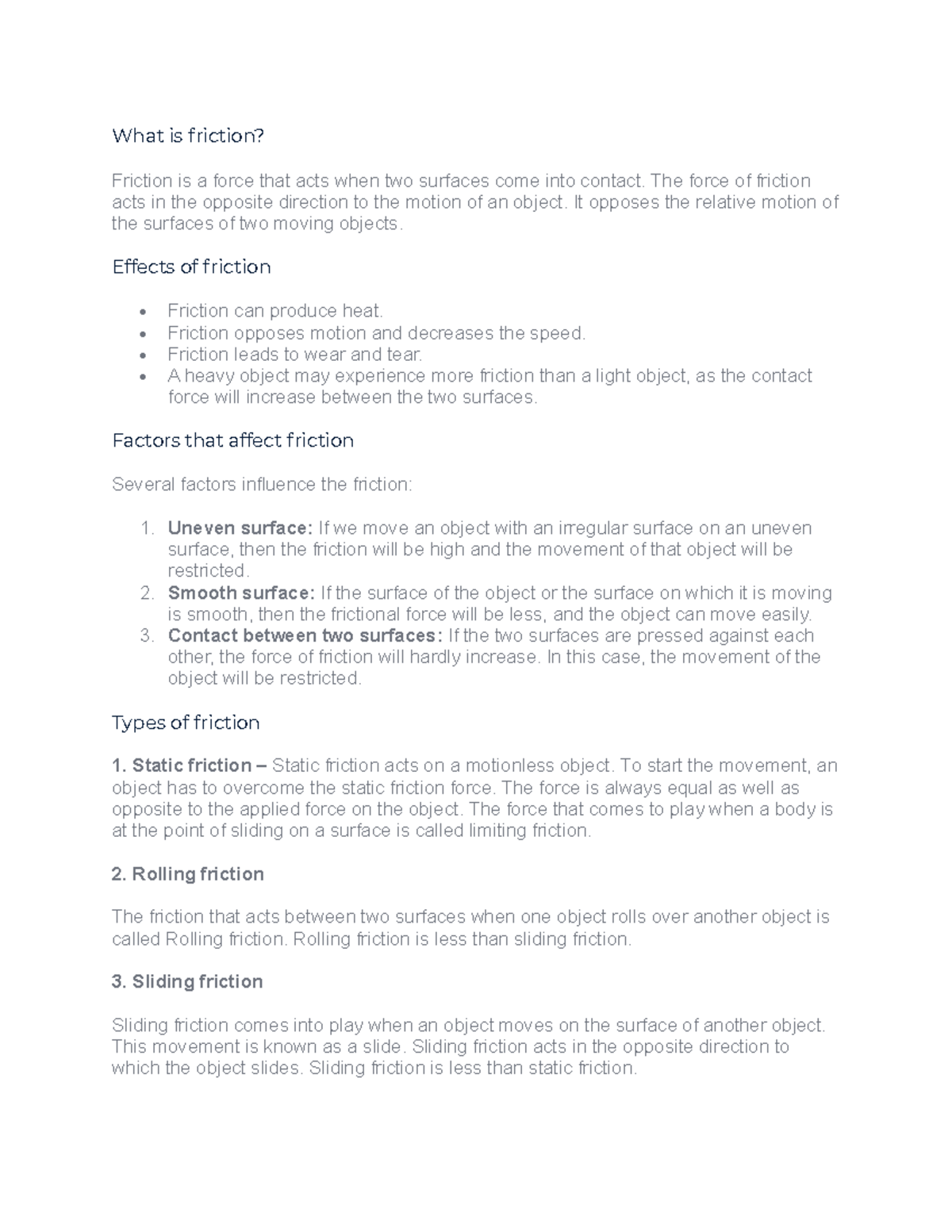 Friction Notes: Understanding Forces and Their Effects - Studocu
