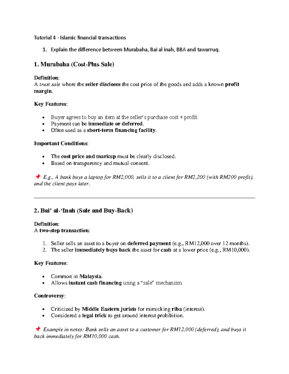 Tutorial 4 IBF: Understanding Islamic Financial Transactions and Compliance - Studocu