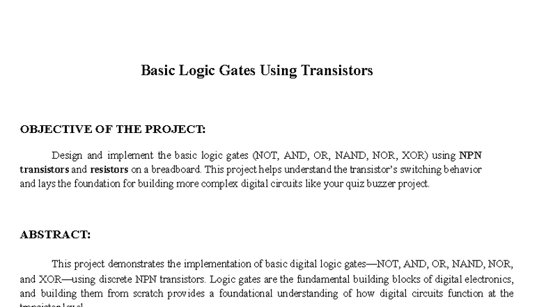 Logic Gates Project (EE101): Building Basic Gates with Transistors ...