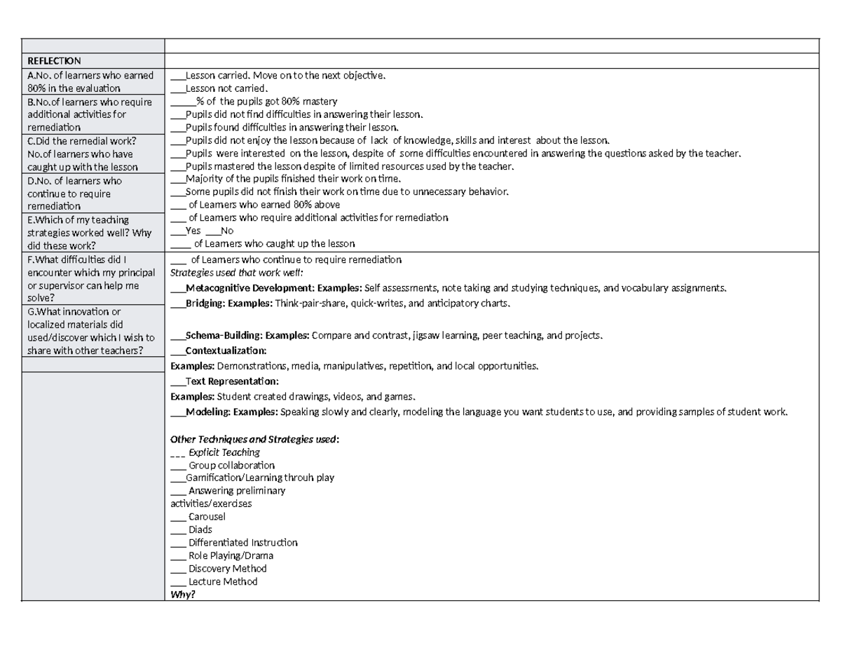 Reflection PART DLL - share files - REFLECTION A. of learners who ...