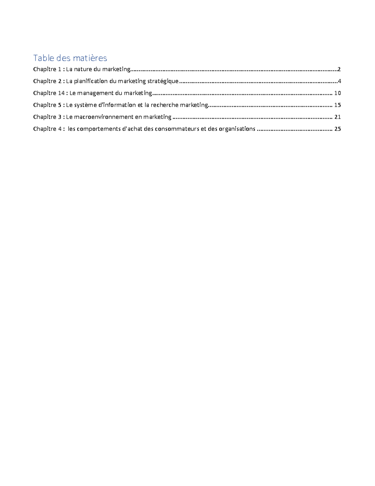 Mkg chap 2 - résumé de la matière du chapitre en vue de la préparation ...