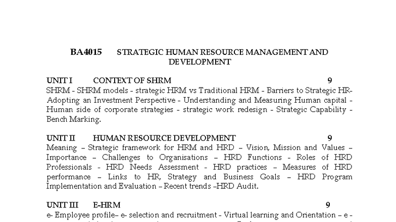 BA4015 Strategic Human Resource Management Notes: Key Concepts and ...