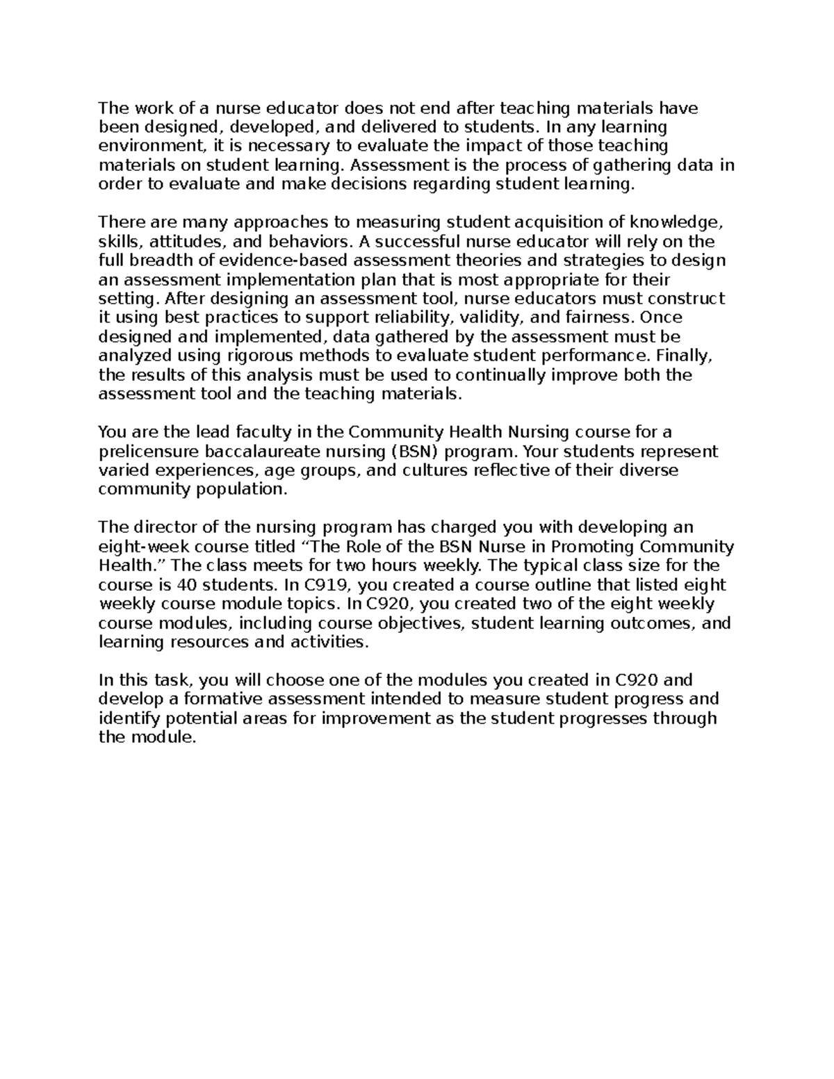 C921 Formative Assessment Development for Community Health Nursing ...