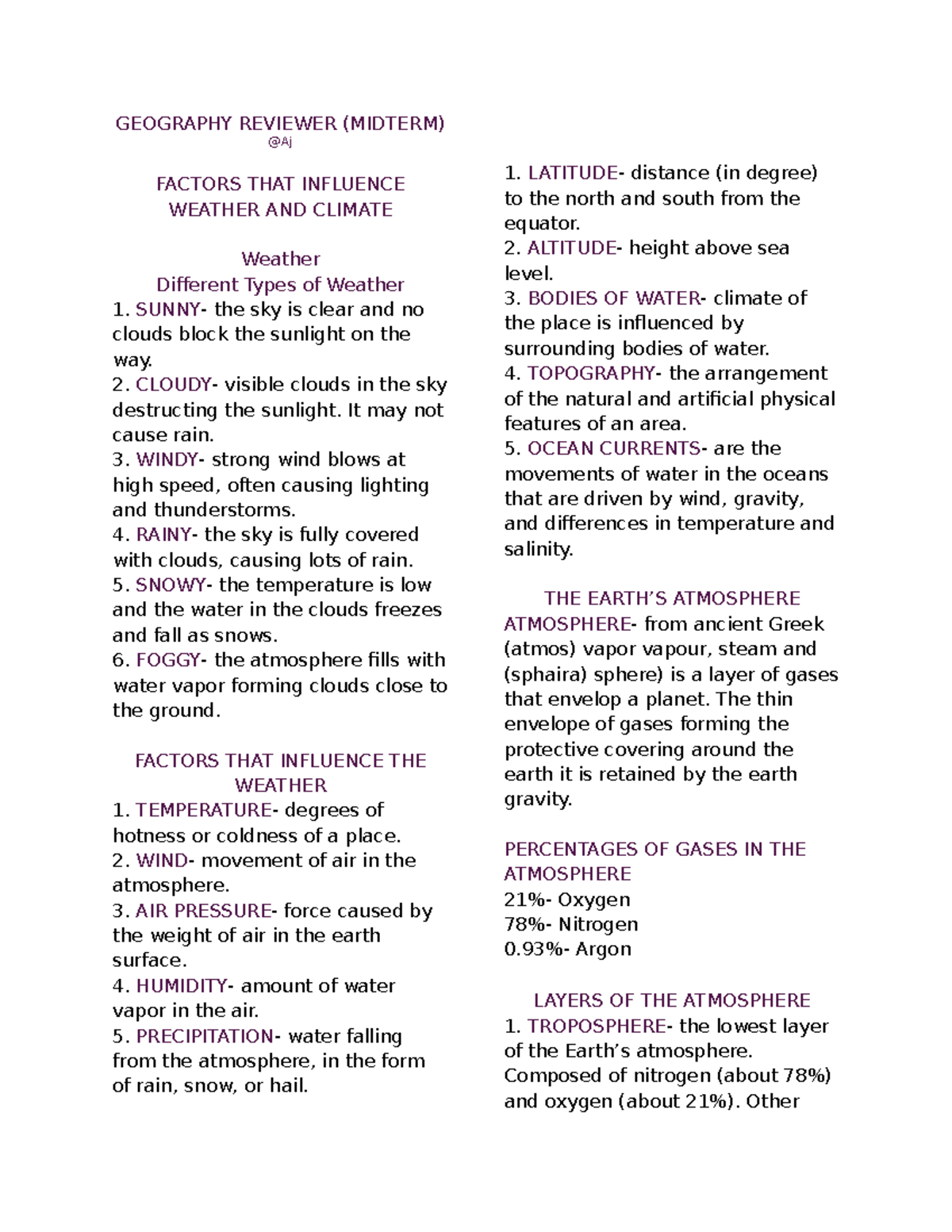 Physical Geography-Reviewer - GEOGRAPHY REVIEWER (MIDTERM) @Aj FACTORS ...