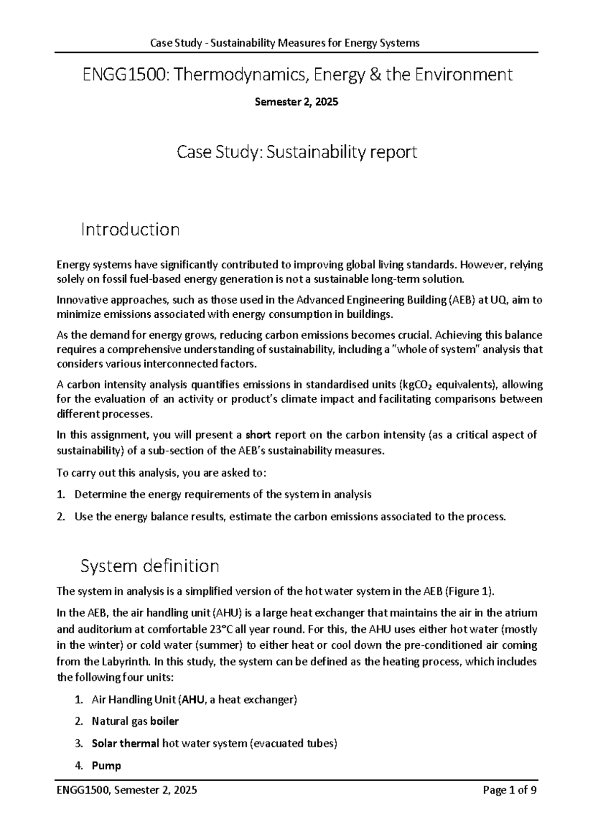 Case Study on Sustainability Measures in Energy Systems ENGG1500 ...
