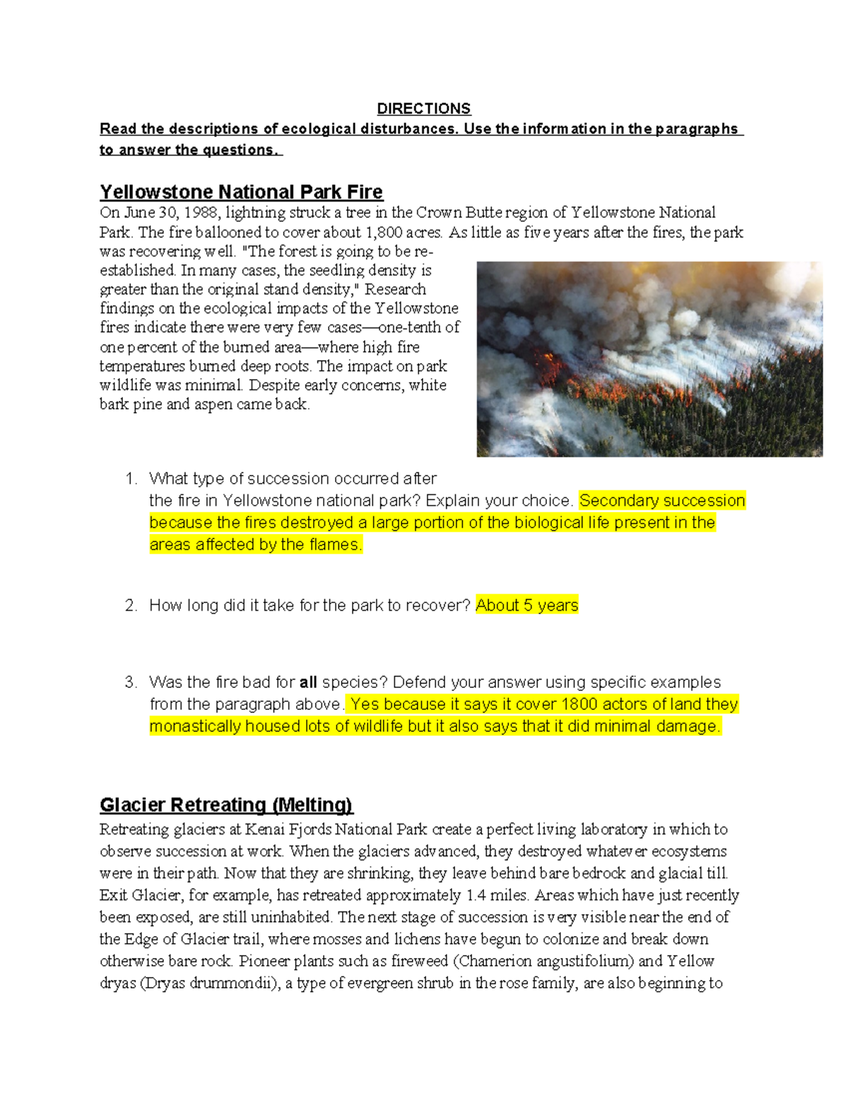 Eco Succession Scenarios - DIRECTIONS Read the descriptions of ...