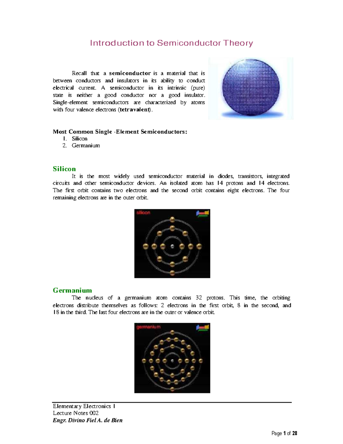 ELEX1 Lecture 02: Introduction to Semiconductor Theory and Applications ...