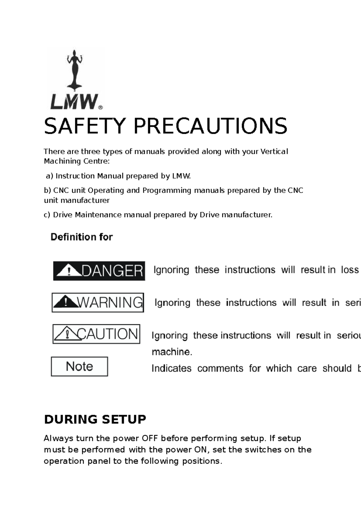 J2 Safety Precautions for Vertical Machining Centre Operation - Studocu