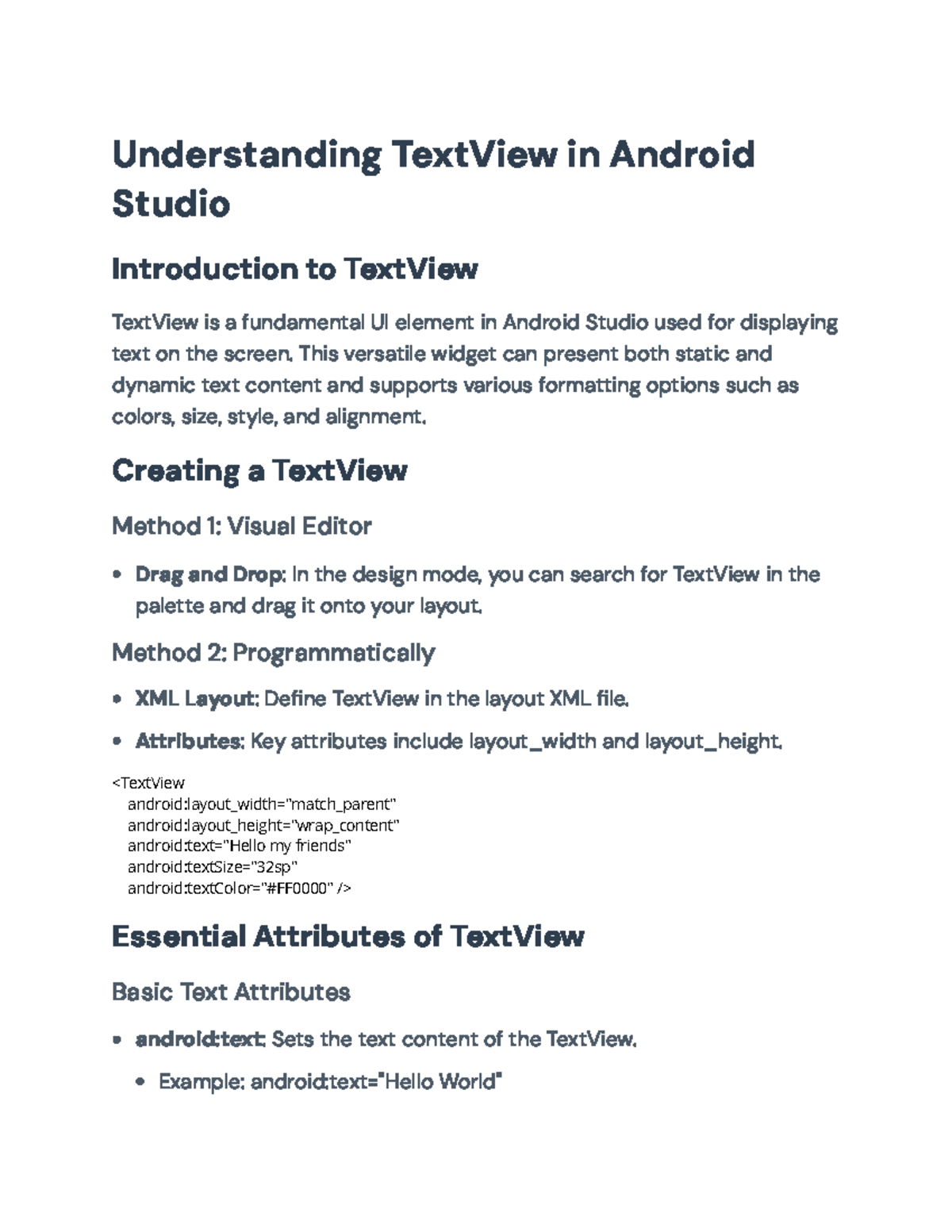 Understanding the TextView Widget in Android Studio: A Guide - Studocu