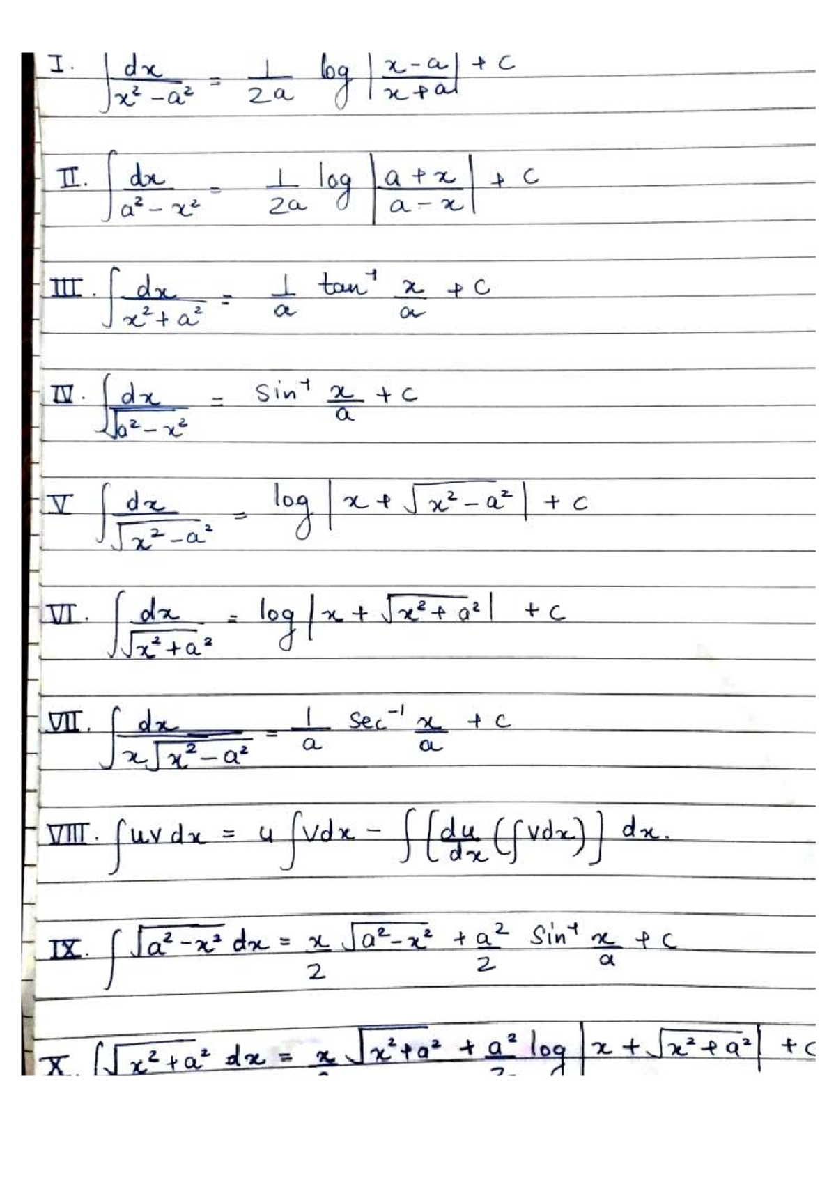 Advanced Calculus Notes: Integration Techniques and Formulas - Studocu