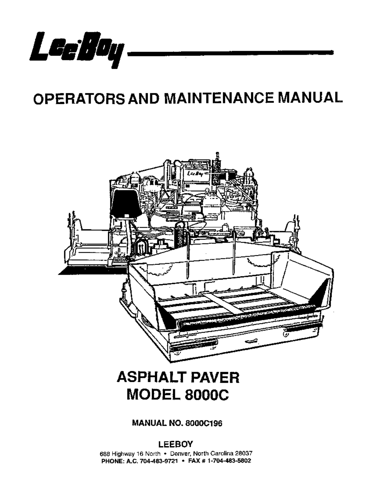 LeeBoy 688 Asphalt Paver Operators & Maintenance Manual - Studocu