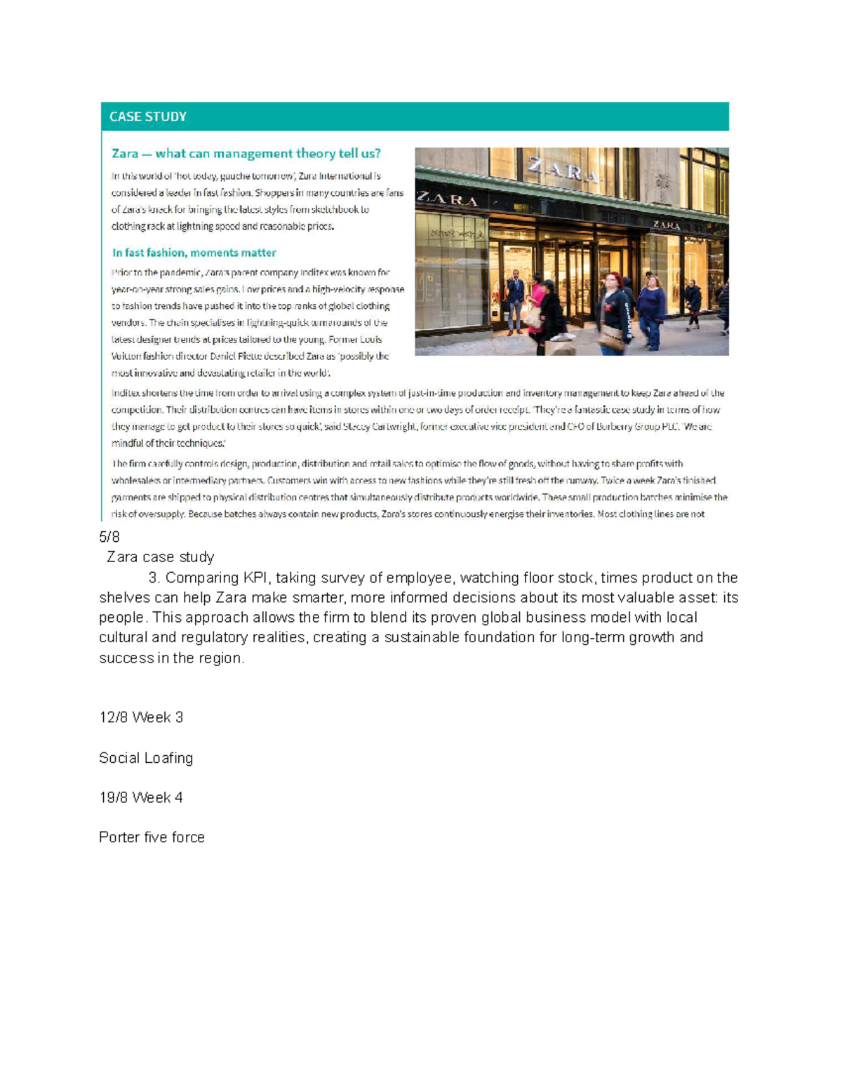 MGMT1002 Case Study: Zara's KPI Analysis and Employee Insights - Studocu