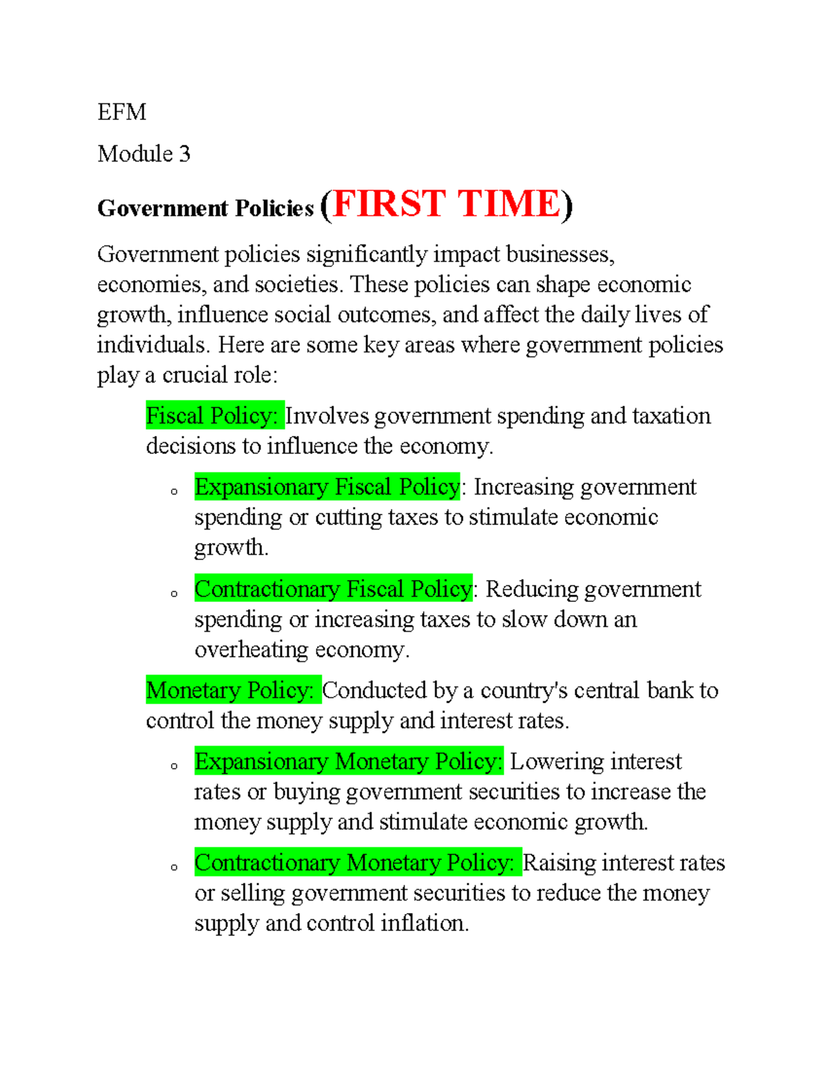 EFM Module 3: Impact of Government Policies on the Indian Economy - Studocu