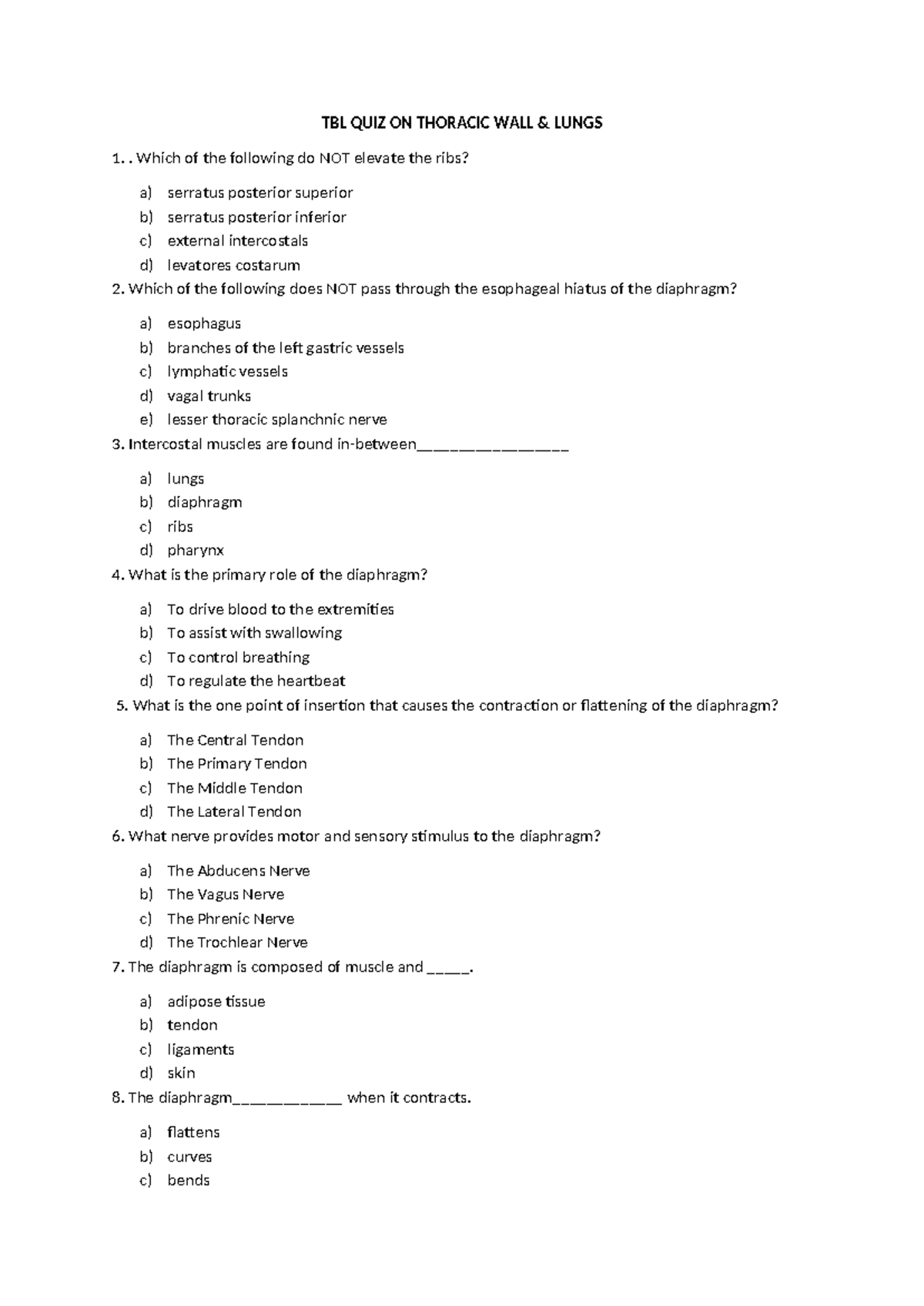 2023 TBL QUIZ ON THORACIC WALL & LUNGS - Studocu