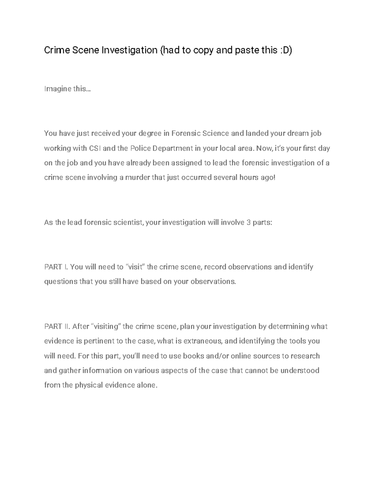 Forensic Science Case Study: Crime Scene Investigation Guide - Studocu