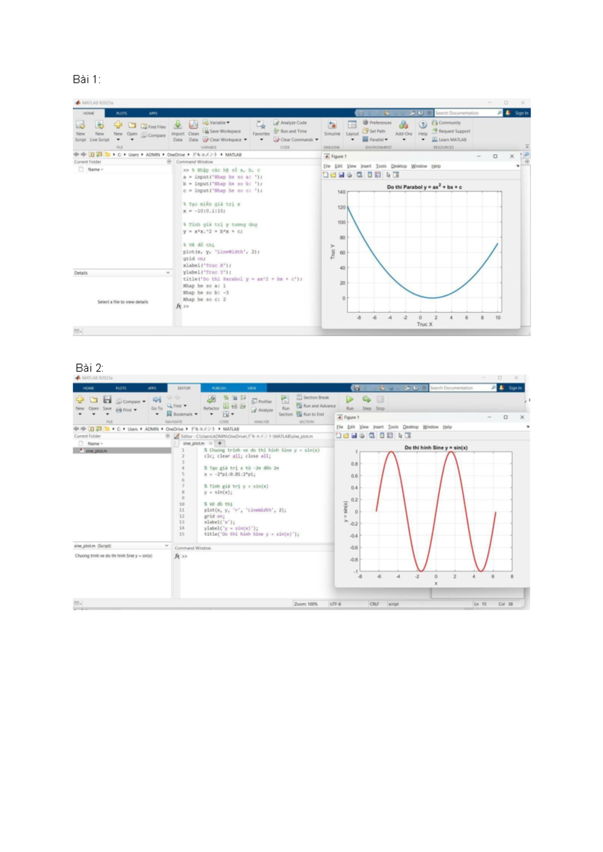 MATLAB R2023a: Plotting Parabolas and Sine Functions - Studocu