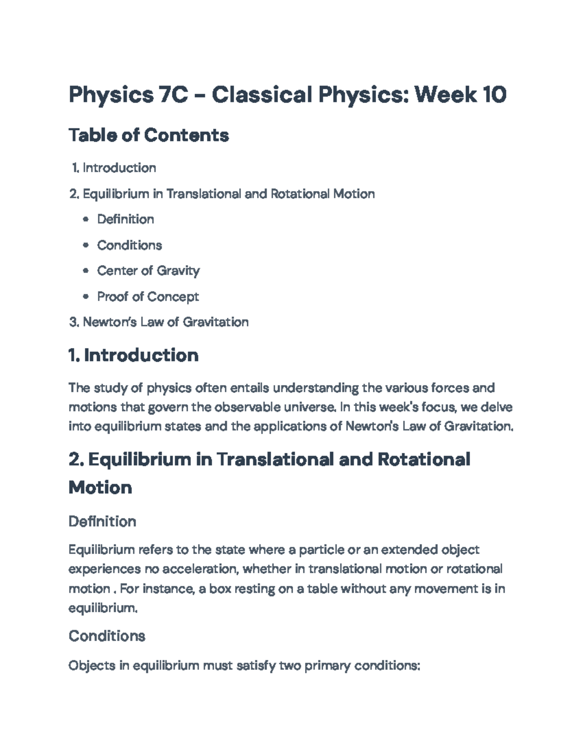 Physics 7C - Classical Physics: Week 10 - Equilibrium & Gravitation ...