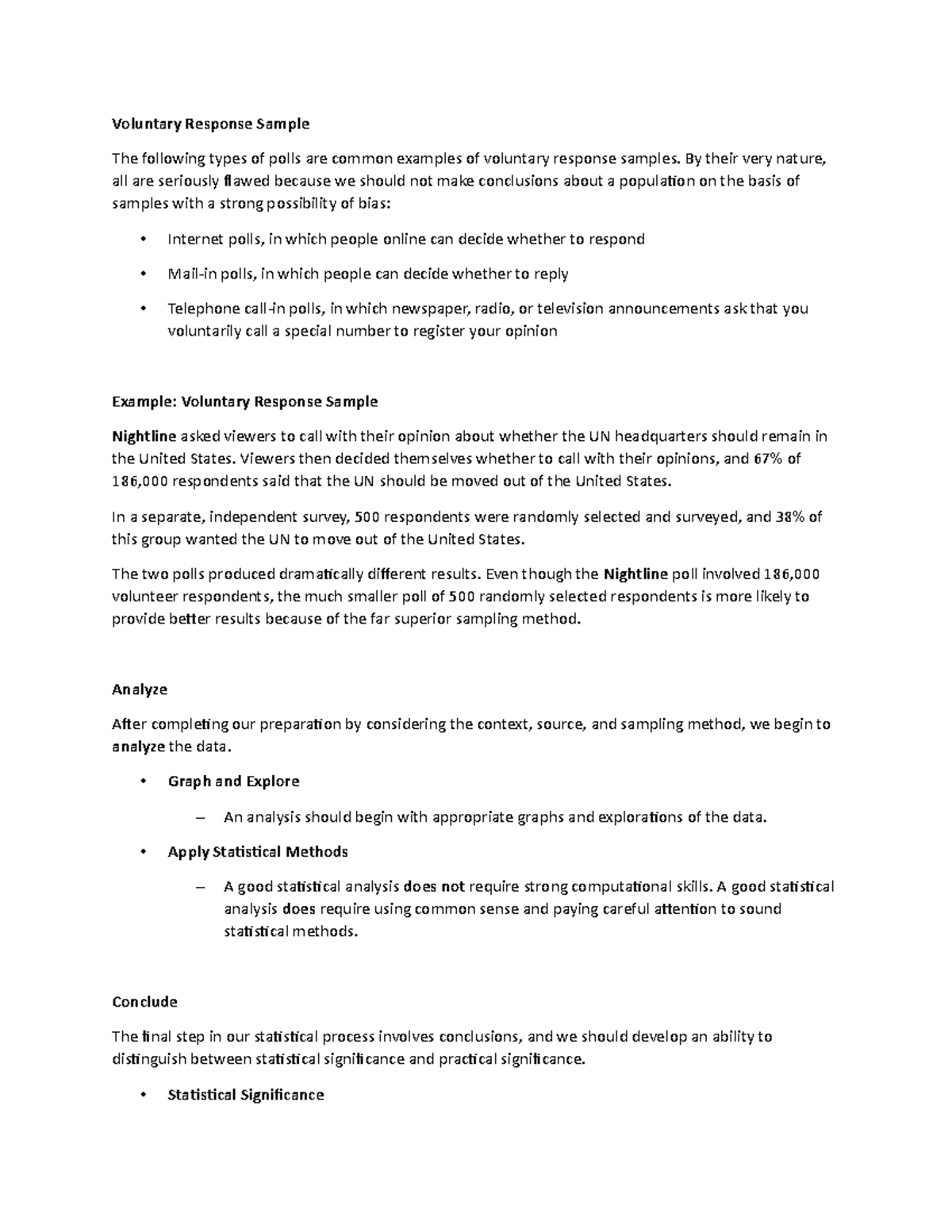 Lecture Notes 1 - Voluntary Response Sample The following types of ...