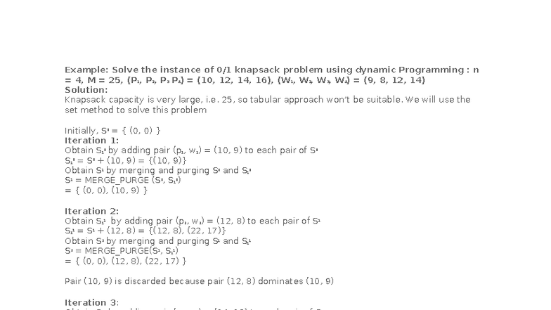 Dynamic Programming Approach to Knapsack Problem (CS101) - Studocu