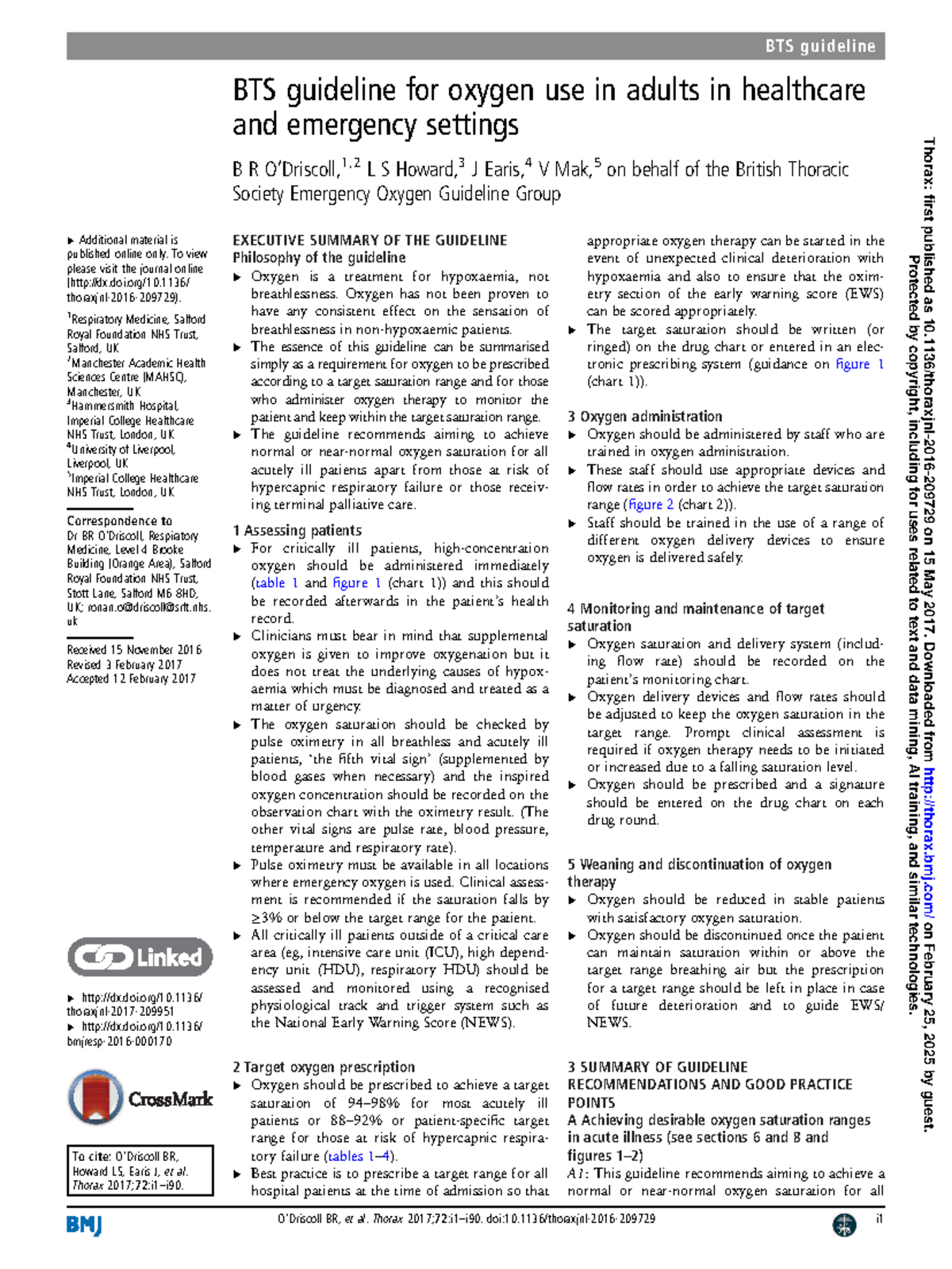 BTS Guideline for Emergency Oxygen Use in Adults: Key Recommendations ...