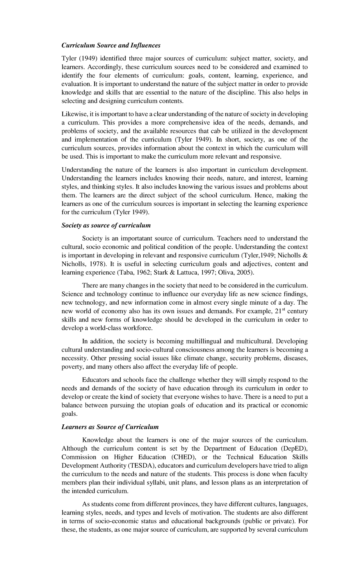 EDUC 101: Understanding Curriculum Influences in Planning and ...