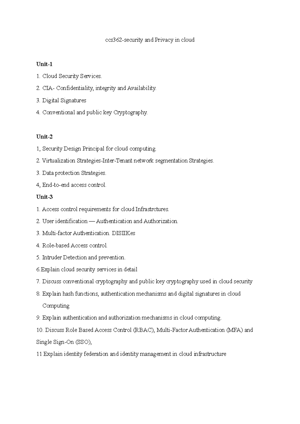 SPC Important Questions on Cloud Security Services and Strategies - Studocu