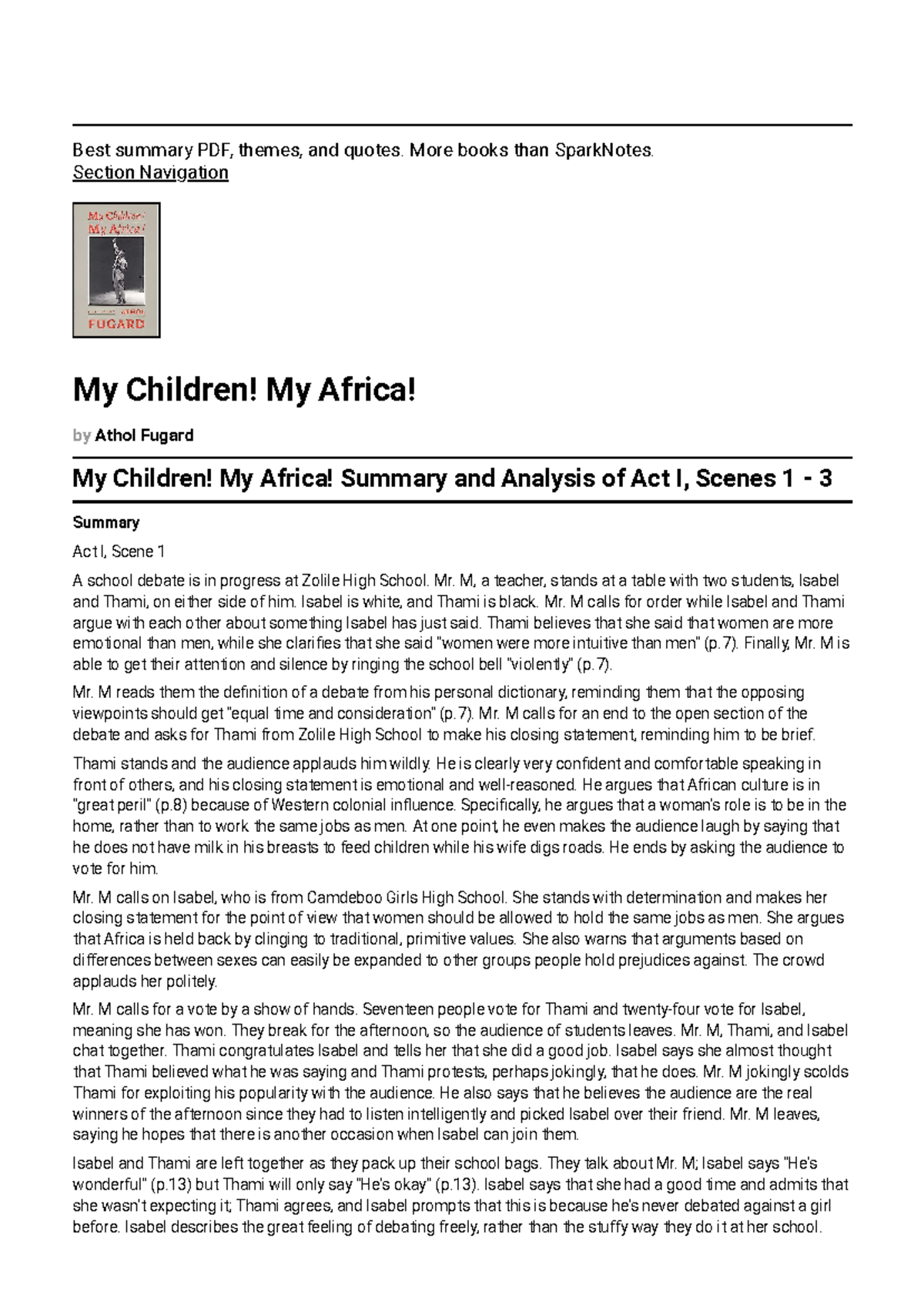 My Children! My Africa! Act I, Scenes 1-3 Summary & Analysis - Studocu
