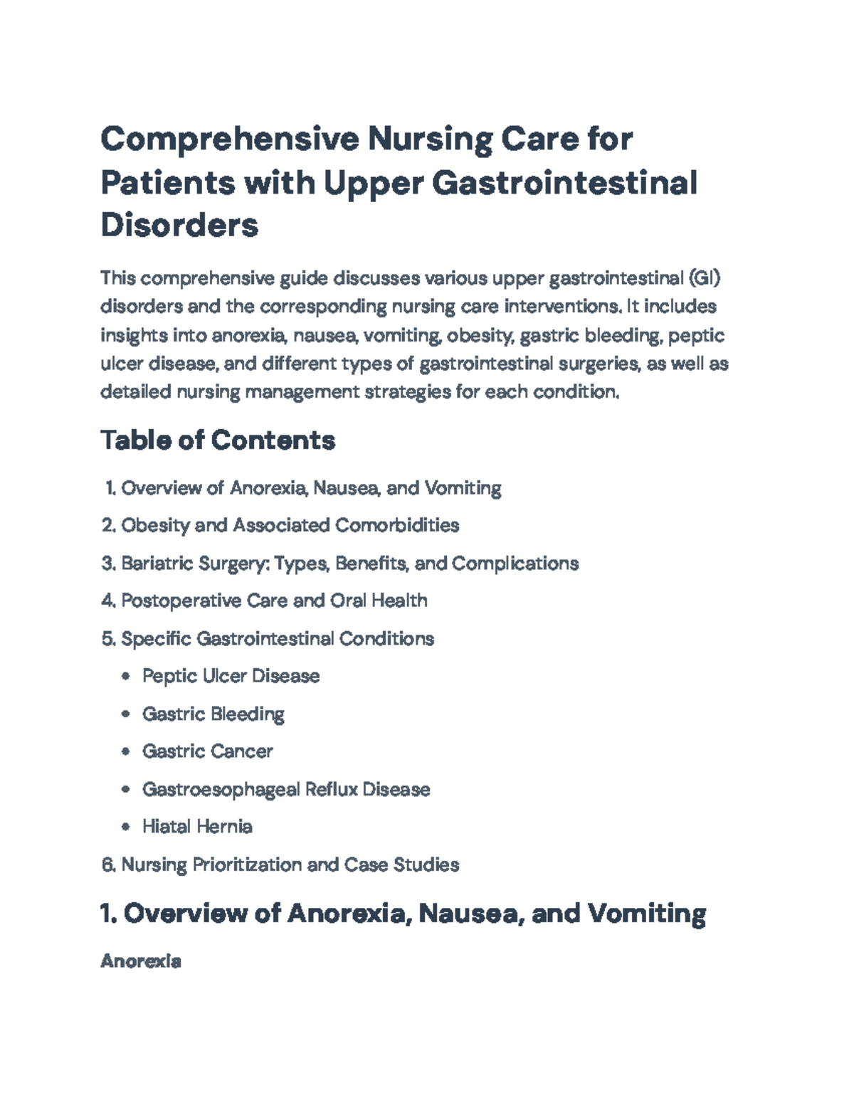 Comprehensive Nursing Care for Upper GI Disorders: Interventions ...