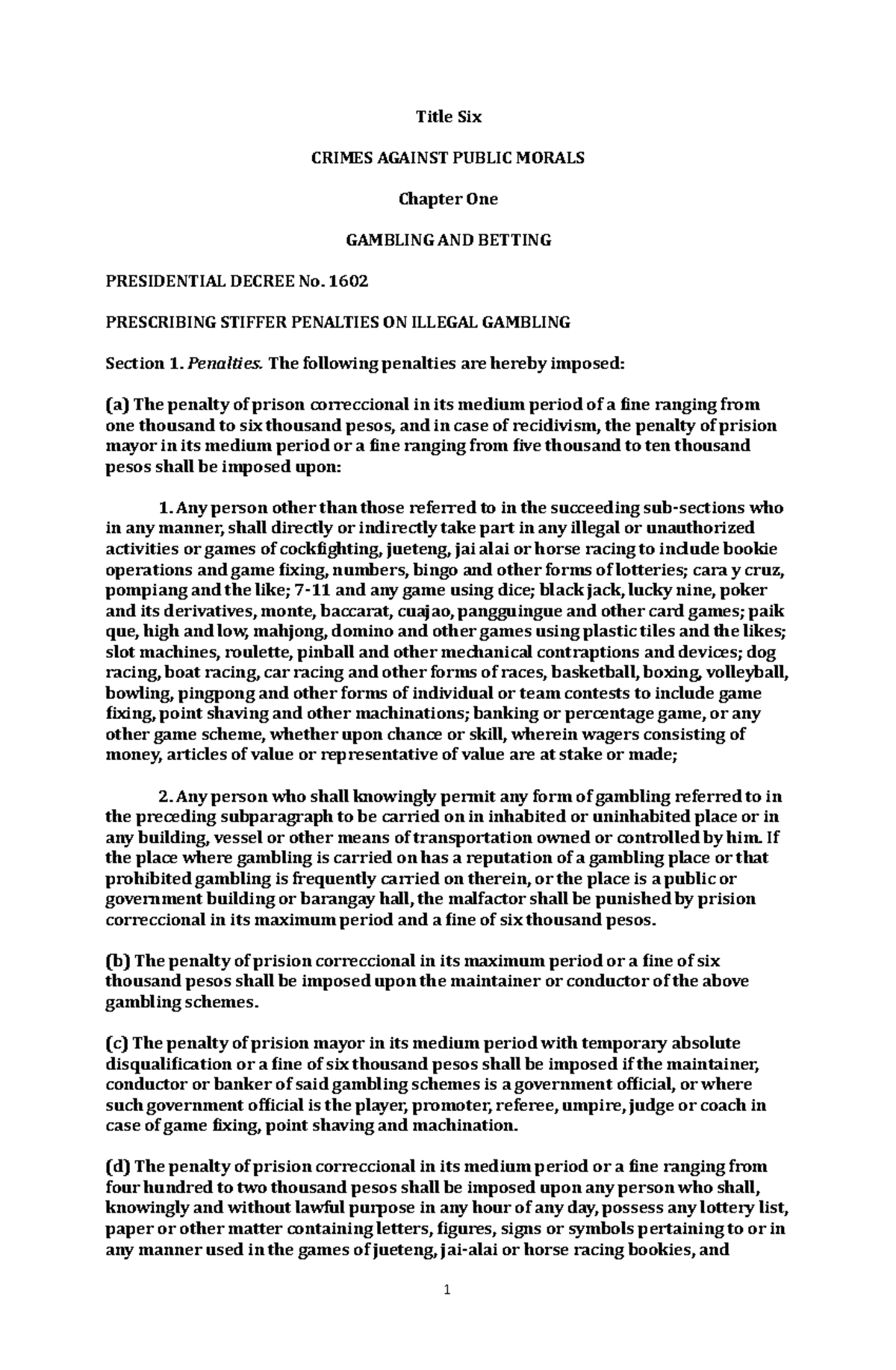 Gambling-LAWS - Materials - Title Six CRIMES AGAINST PUBLIC MORALS ...