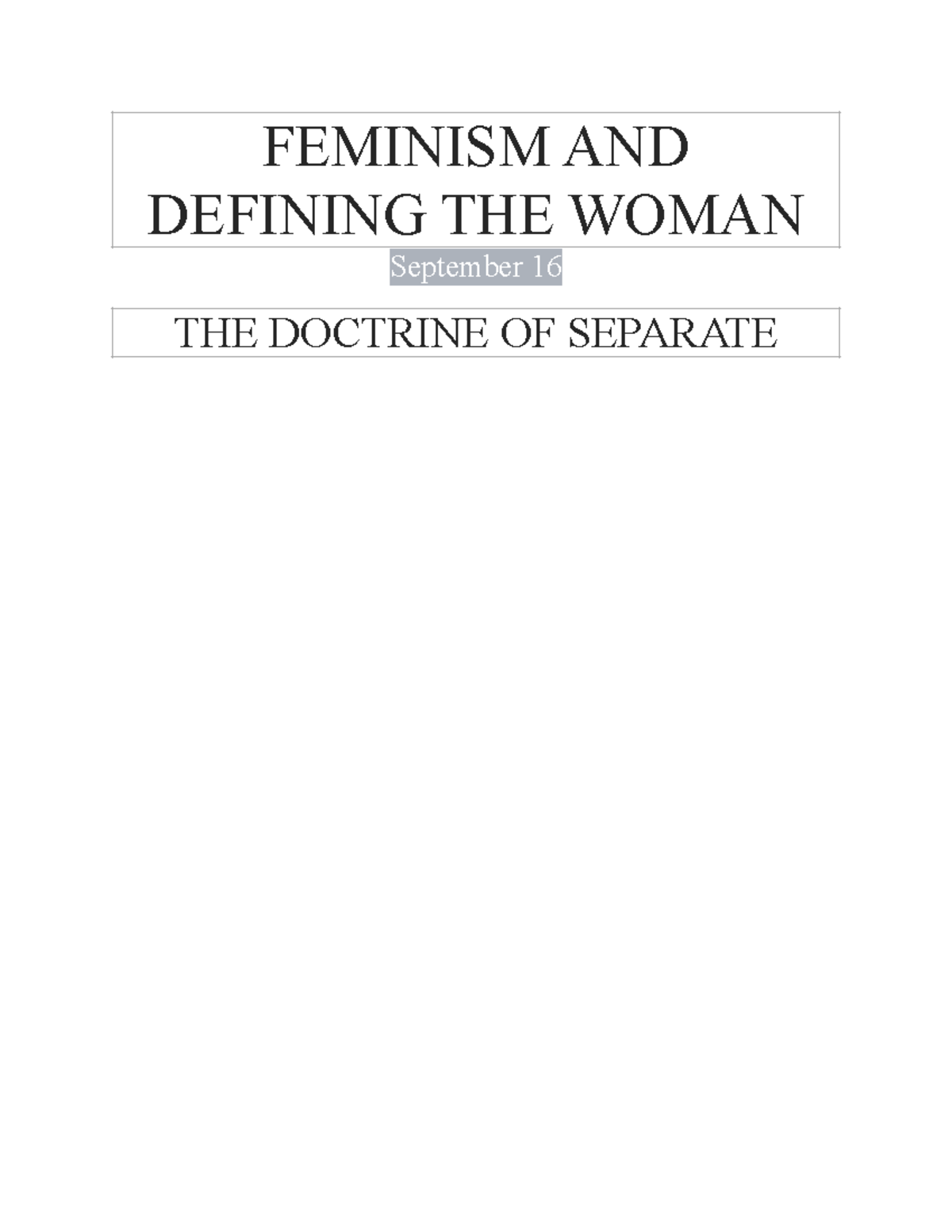 Feminism and the Doctrine of Separate Spheres: A Study Guide - HST 314 ...
