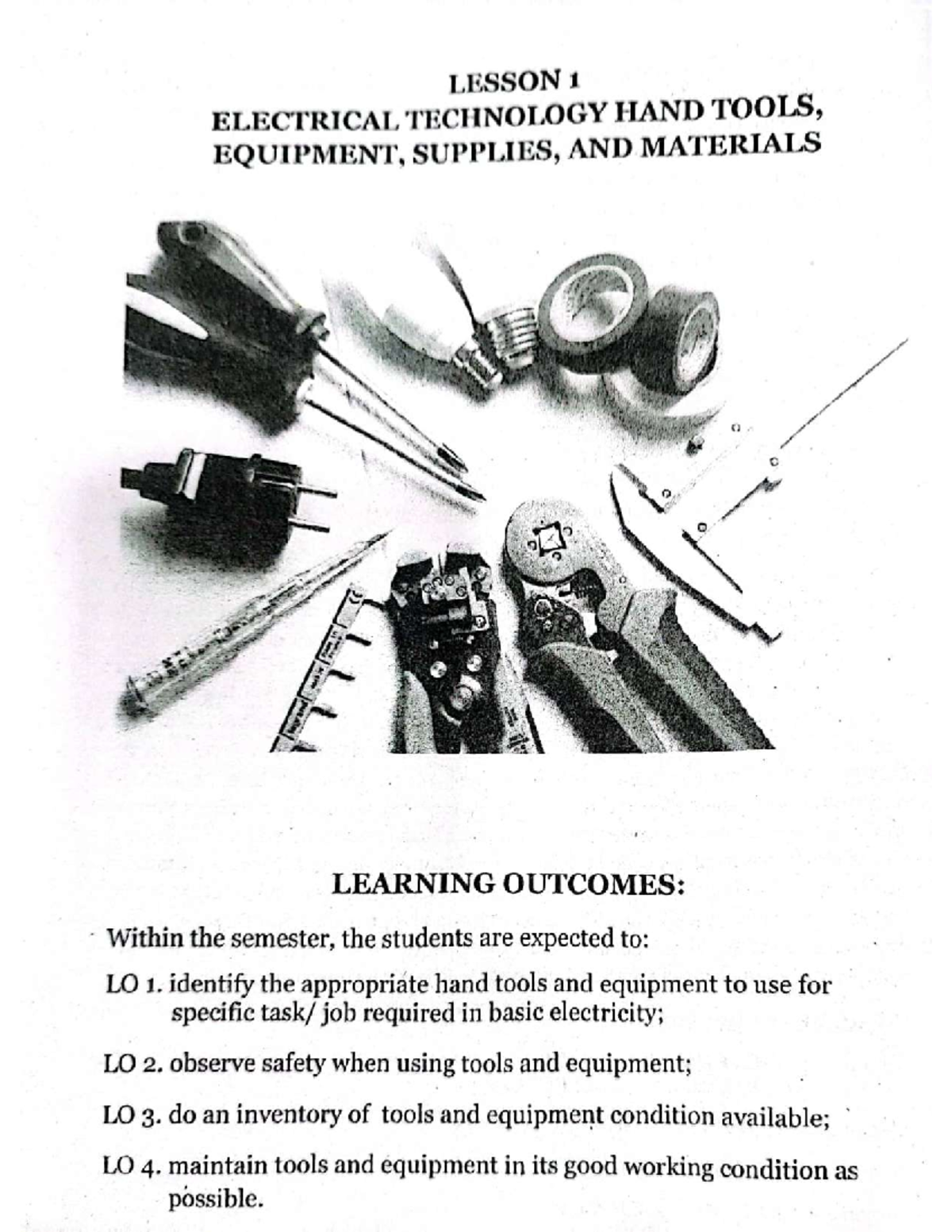 Electrical Technology: Tools, Equipment, Supplies & Materials LESSON ...