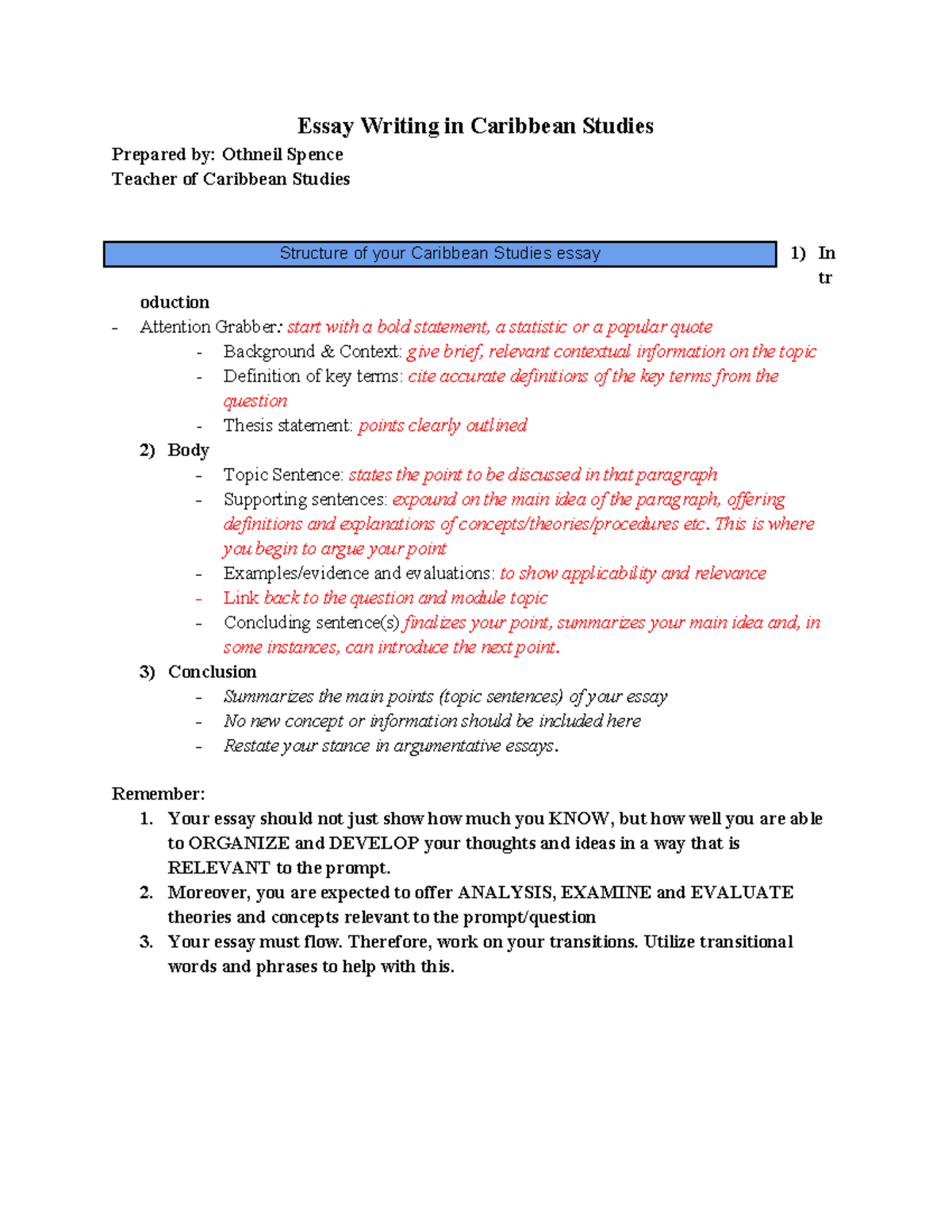 Caribbean Studies Essay Writing Guide (CS101) with Sample - Studocu