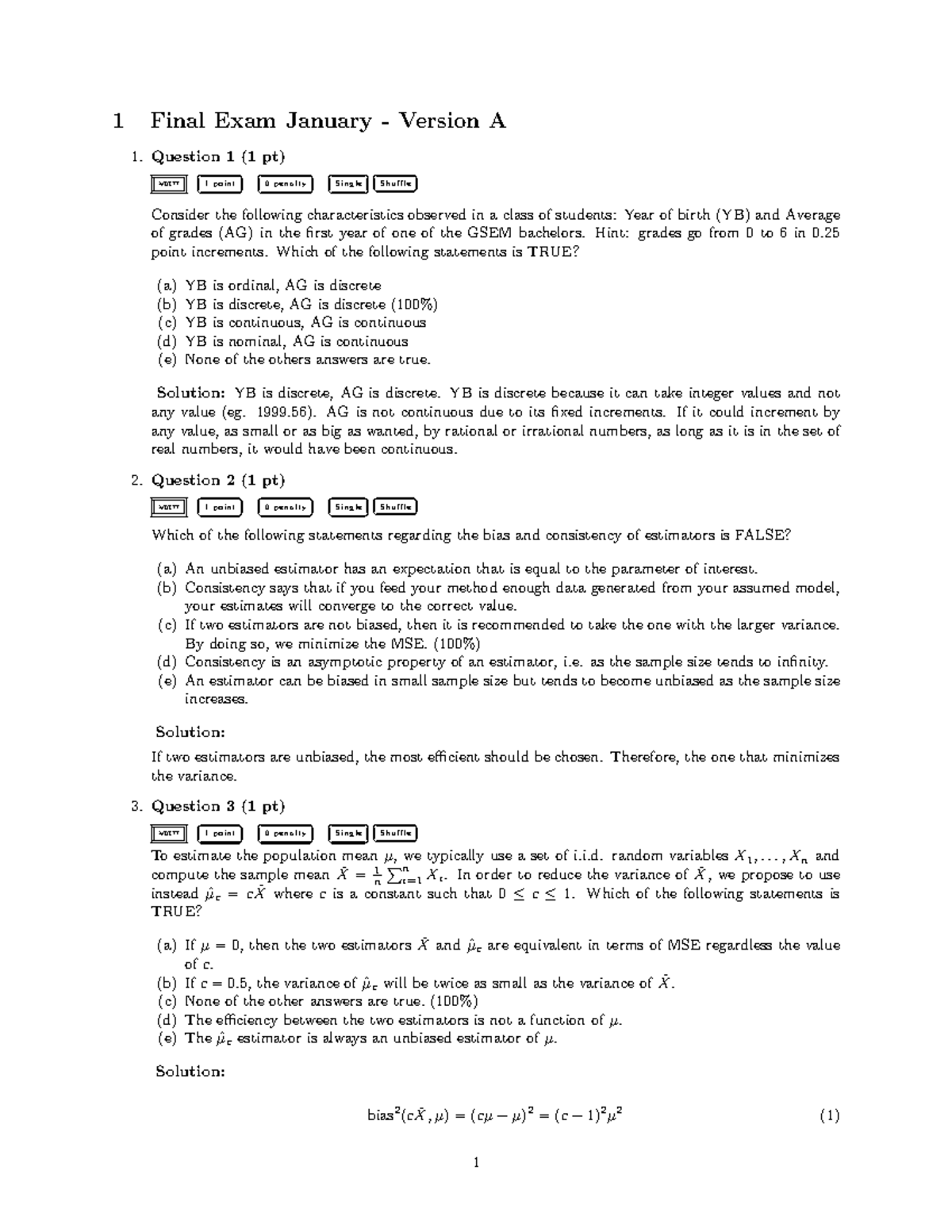 GSEM 1 Final Exam January 2023 Version A - Questions & Solutions - Studocu