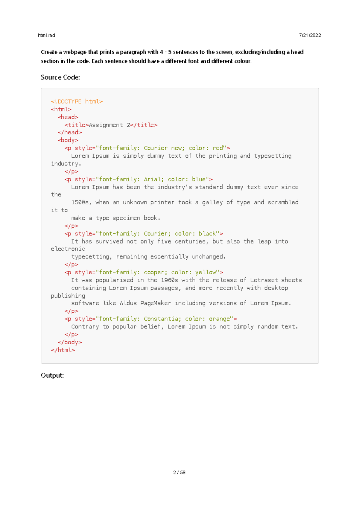 Html assignment report - Create a webpage that prints a paragraph with ...