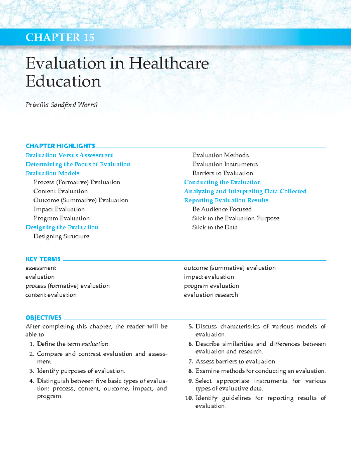 CHAPTER 15 Evaluation in Healthcare Education: Key Concepts and Models ...